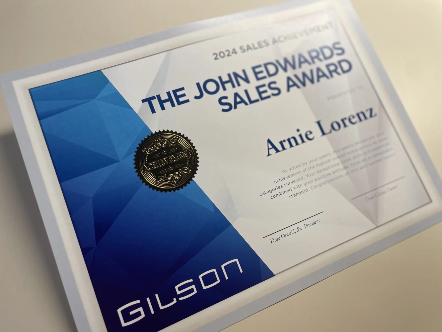 Announcing the 2024 Salesperson of the Year: Arnie Lorenz - Gilson